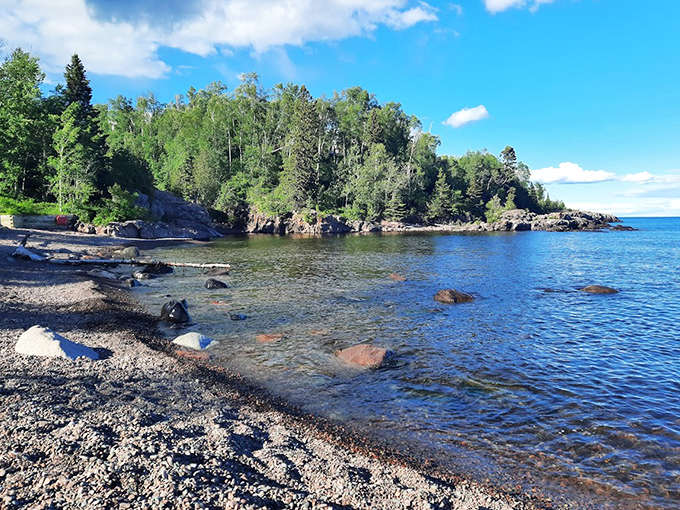 This peaceful cove offers a moment of serenity, where the gentle lapping of Lake Superior's waters provides the perfect soundtrack for quiet contemplation.