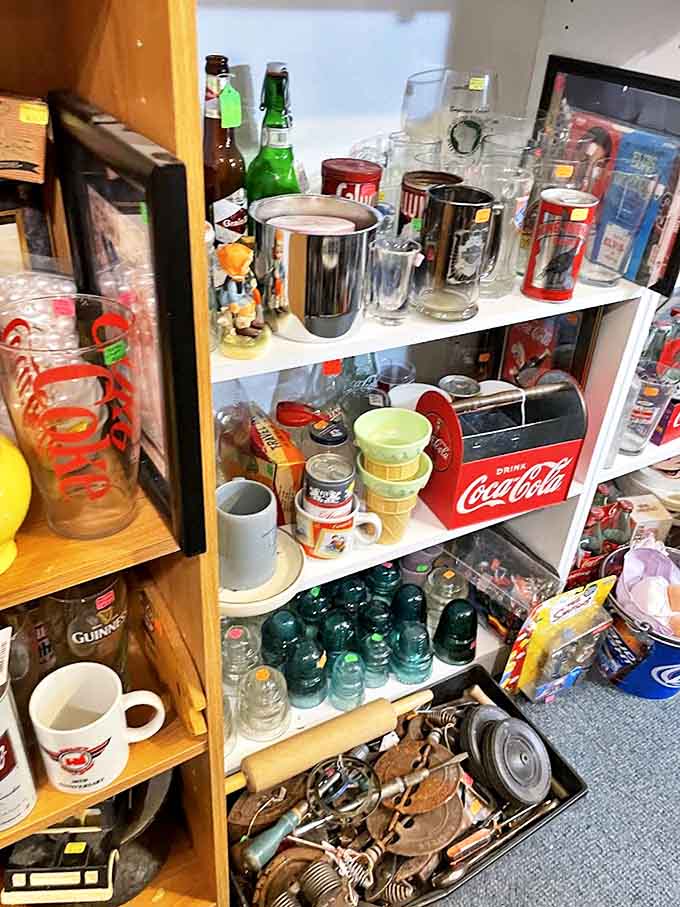 A nostalgic collection of bottles and Coca-Cola memorabilia transports visitors to mid-century America, when soda fountains were social hubs.