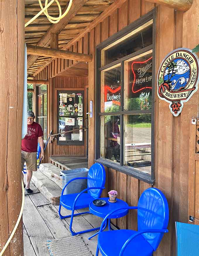 Blue metal chairs on the wooden porch offer a front-row seat to nature's show &ndash; the perfect spot for sipping and contemplating.