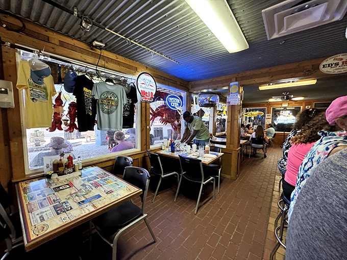 The dining room's humble interior lets the food take center stage, with memorabilia from years of satisfied customers lining the walls.