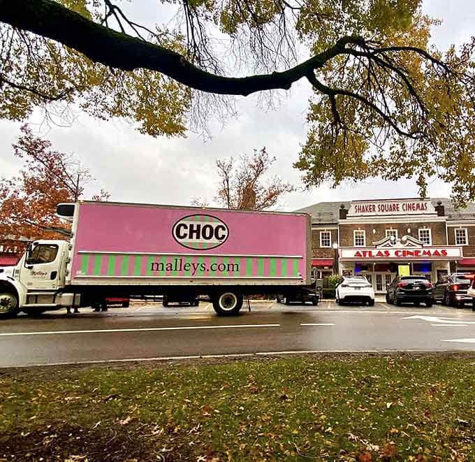 Even the delivery trucks spread joy throughout Ohio, with their distinctive pink and green livery announcing "Chocolate is coming!"