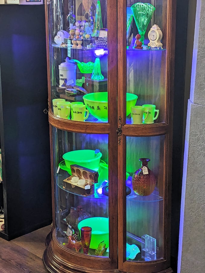 Uranium glass collectibles: These vintage glassware pieces glow an otherworldly green under special lighting. Beautiful, slightly radioactive, and utterly captivating.