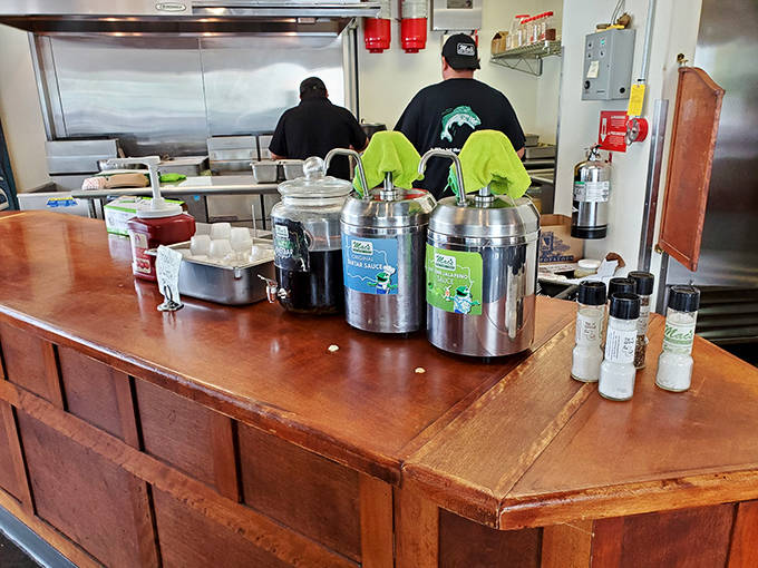 House-made condiments wait at the ready&mdash;because a place that takes this much care with its fish wouldn't dream of serving store-bought sauces.
