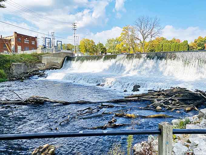 The waterfall creates nature's soundtrack in downtown Marshall, where rushing water has powered the town's industry and inspired its residents for generations.