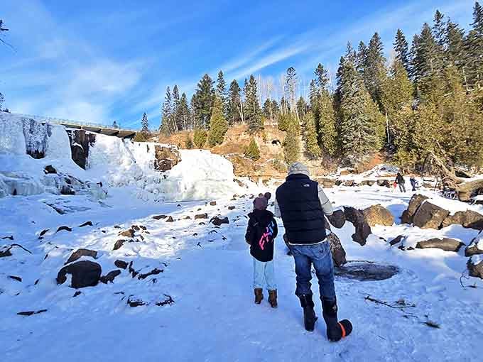 Winter transforms Gooseberry Falls into a frozen fantasy land, where water pauses mid-fall as if time itself has been temporarily suspended.