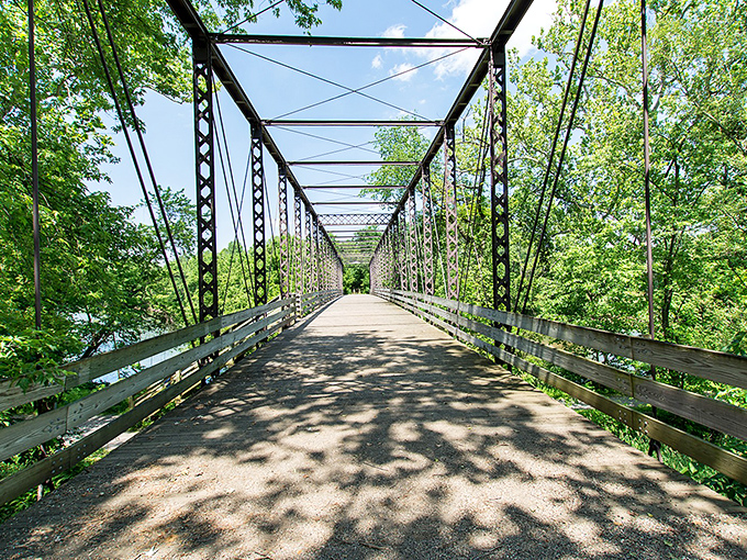 Stone remnants in the river tell tales of Zoar's industrial past, when water power drove the community's mills and fueled their remarkable economic success.