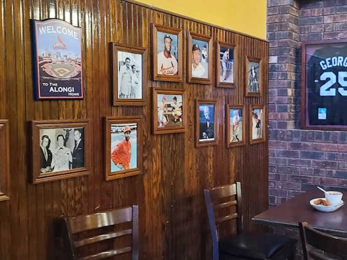 History lines the walls at Alongi's, where vintage photographs create a visual timeline of both the restaurant and the community it has served for generations.