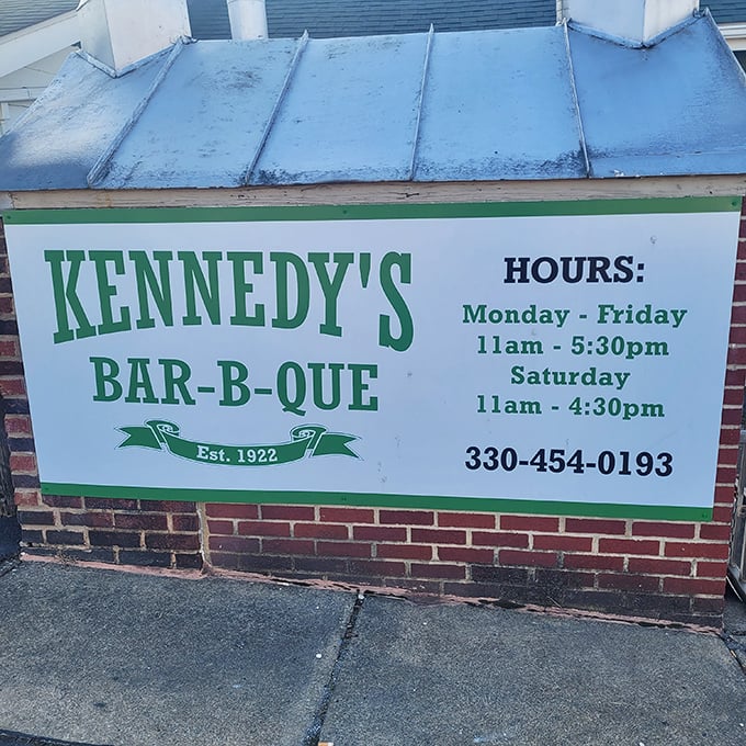 The hours sign reminds you to plan ahead &ndash; this barbecue institution operates on its own schedule, and the early bird gets the best selection.