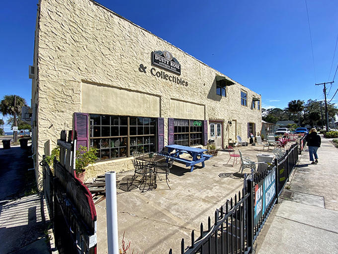 The welcoming exterior patio invites weary treasure hunters to rest before diving back into the wonderland of vintage finds.
