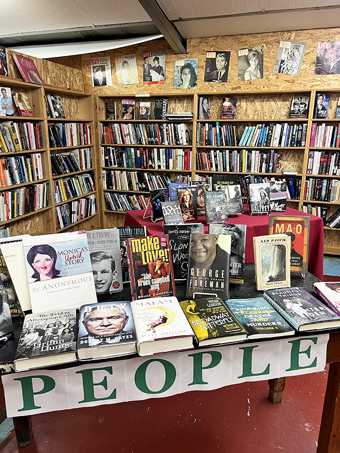 The "PEOPLE" table—where famous faces stare back from their memoirs, silently promising to spill secrets if you'll just take them home.