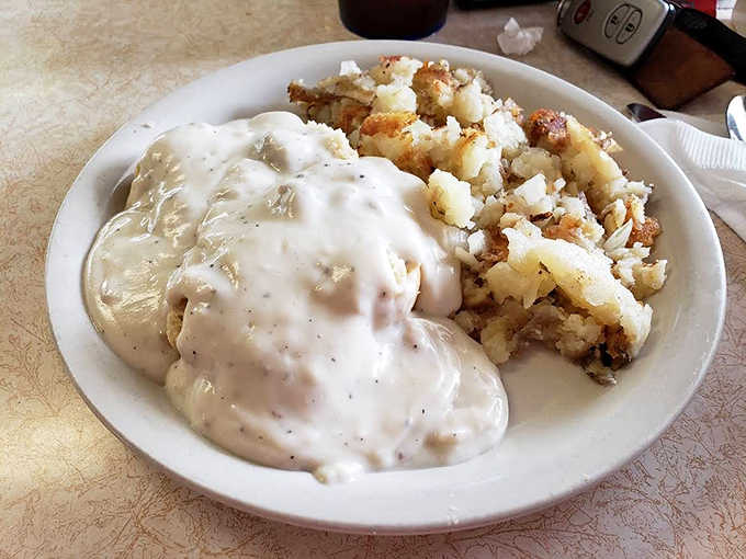 Biscuits and gravy that could make a grown person weep &ndash; fluffy pillows of dough smothered in peppery sausage gravy.