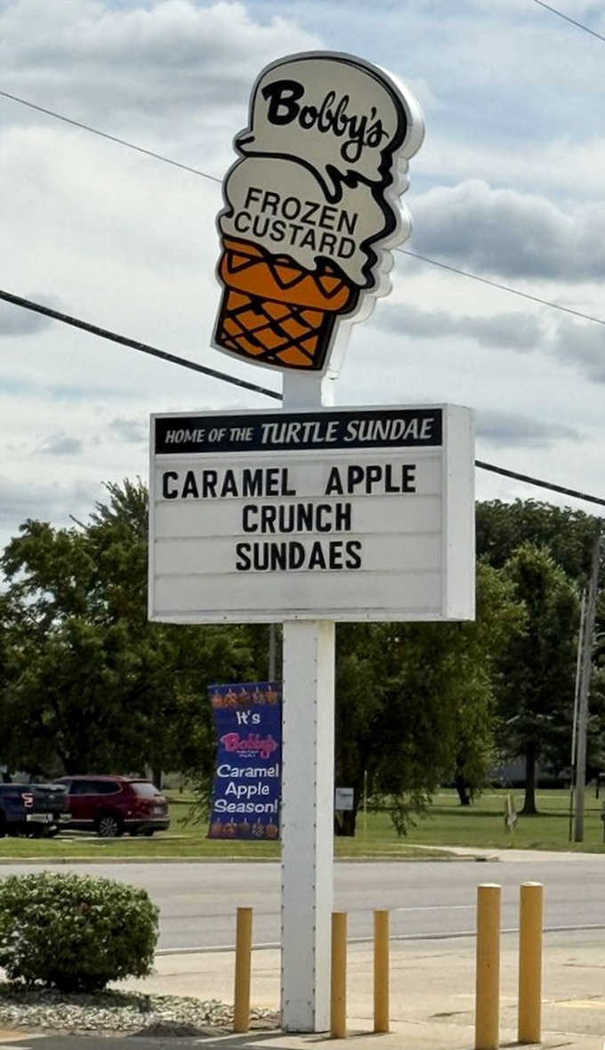 Bobby's roadside sign announces "Caramel Apple Crunch Sundaes" like a town crier heralding the arrival of fall in the sweetest possible way.
