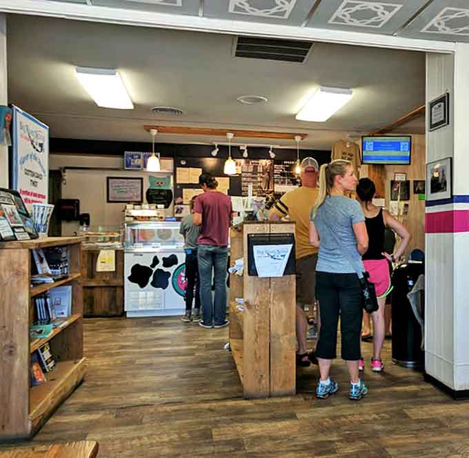 Customers line up for their frozen fix, each patiently awaiting their turn at the flavor wonderland counter.