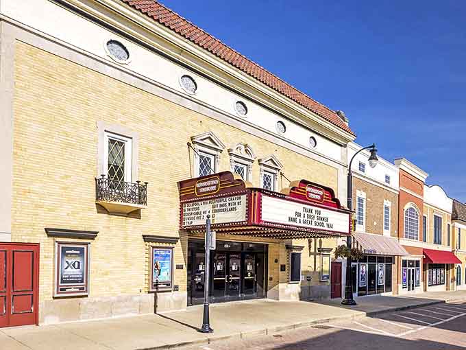 Classic Cinemas Woodstock Theatre's vintage facade promises movie magic inside, its marquee a beacon of entertainment for generations of filmgoers.