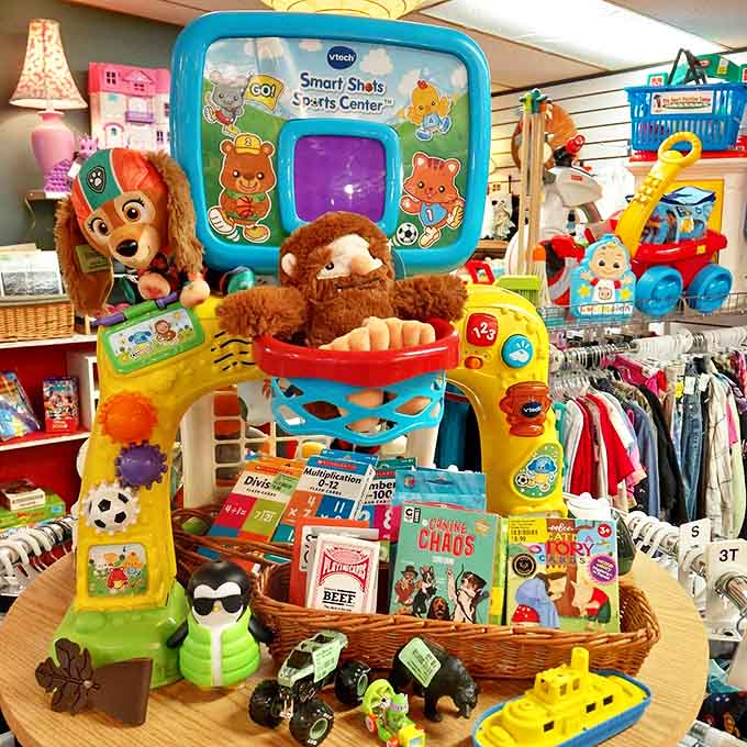 The toy corner bursts with colorful potential, where gently-used playthings await their chance to delight a new generation of imaginative minds.