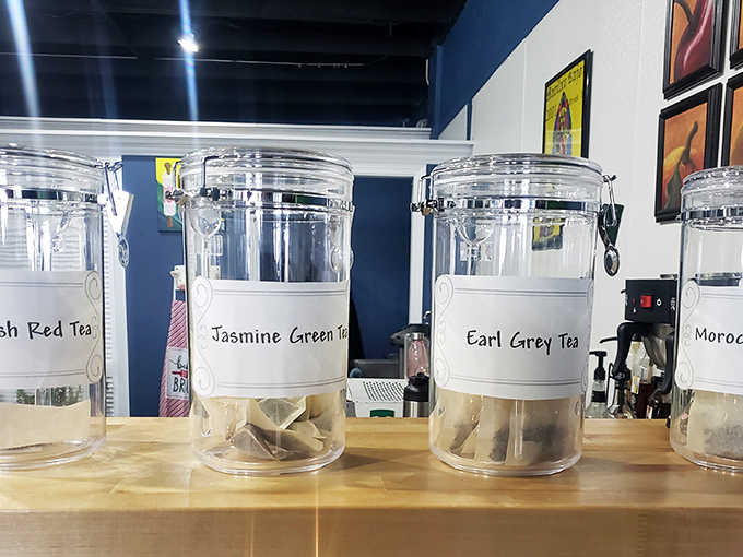 When your tea selection looks this organized and inviting, you know someone's taking the non-coffee drinkers seriously, and it shows.