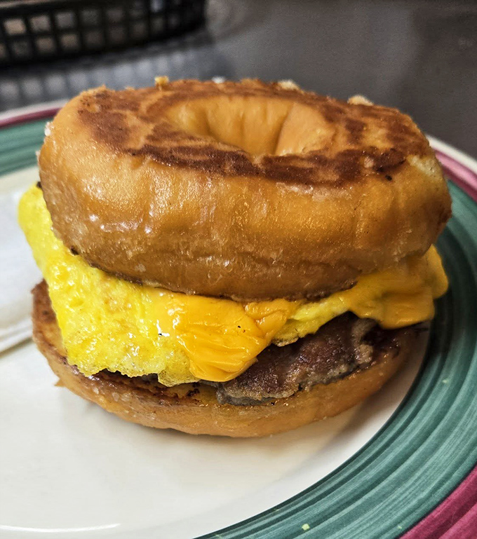 The breakfast sandwich that dared to ask, "Why not use a donut instead of a bagel?" &ndash; a question that deserves a Nobel Prize.