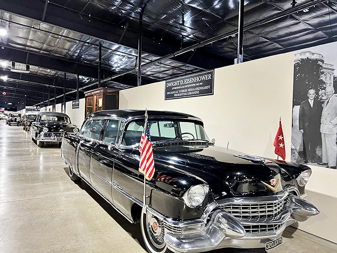 President Eisenhower's imposing limousine stands as a rolling fortress of 1950s American power &ndash; mobile Cold War history at its finest.