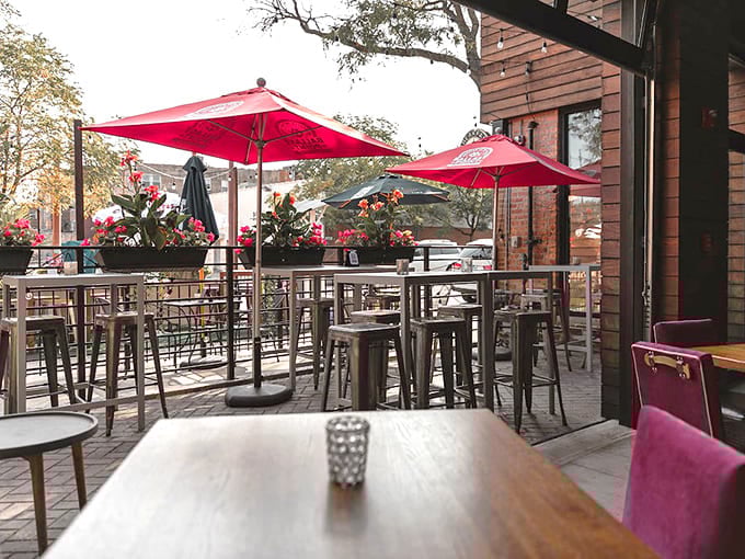 When the weather cooperates, this street-level patio becomes the perfect spot for people-watching while you work through your jerk chicken.