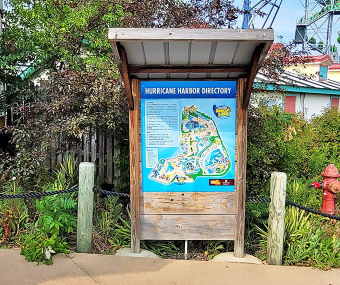 Hurricane Harbor Directory Map Board: The treasure map to aquatic adventures that everyone photographs but no one actually references again.