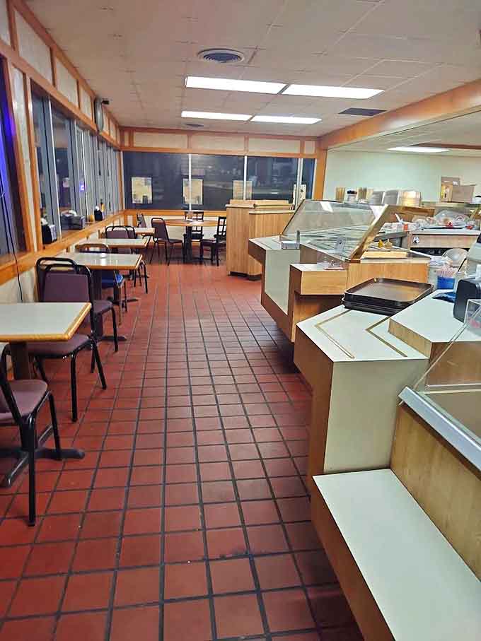 The interior speaks of no-nonsense Midwestern practicality. This is a place that puts its energy into what matters – the donuts, not the décor.