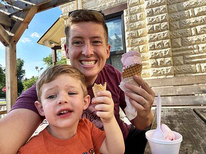 Generations connect over shared scoops, proving that while opinions may differ on many things, great ice cream creates family harmony.