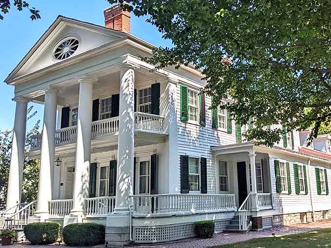 The John Wood Mansion's Greek Revival elegance showcases America's early architectural identity, its stately columns a tribute to Quincy's founder and Illinois' 12th governor.