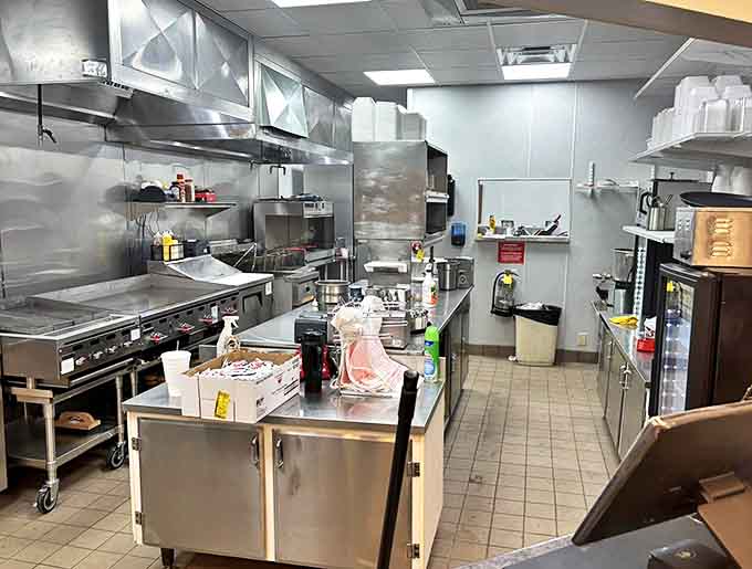 The beating heart of Merry Ann's, where short-order magic happens with practiced precision and zero pretension.