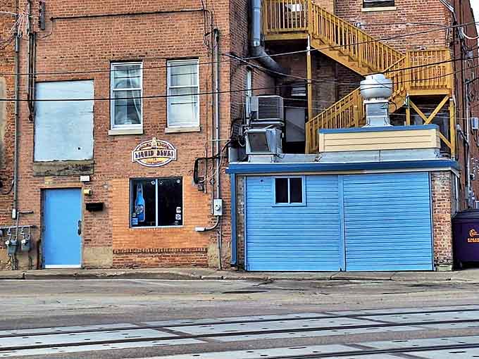 Another angle of this unassuming building that houses one of Woodstock's coolest secrets below street level.