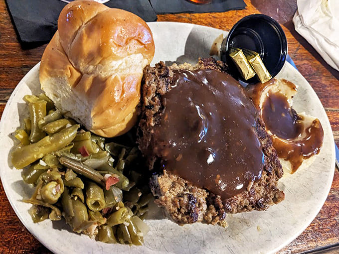 Meatloaf dinner with all the fixings &ndash; a plate that whispers "you're home now" with gravy that could make even the toughest food critic misty-eyed.