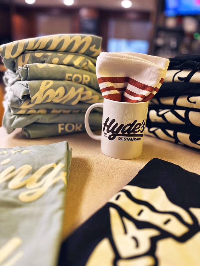 Hyde's merchandise for the true believers &ndash; take home a mug or shirt to remember your religious experience with those heavenly biscuits and gravy.