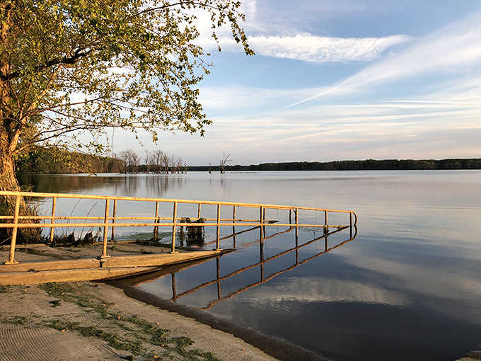The simple fishing dock extends an invitation to slow down and connect with the river that's been the lifeblood of this region.