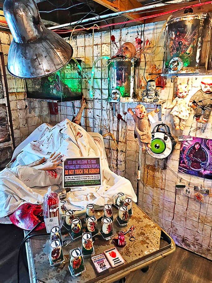 Operating Table: The mad scientist's laboratory comes complete with specimen jars and surgical implements&mdash;thankfully all props in this meticulously staged photo opportunity.