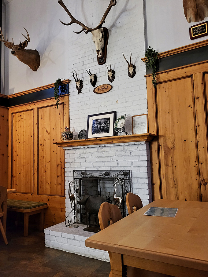 Mounted trophies and pine paneling create a traditional hunting lodge atmosphere &ndash; rustic charm that transports you straight to the Bavarian Alps.