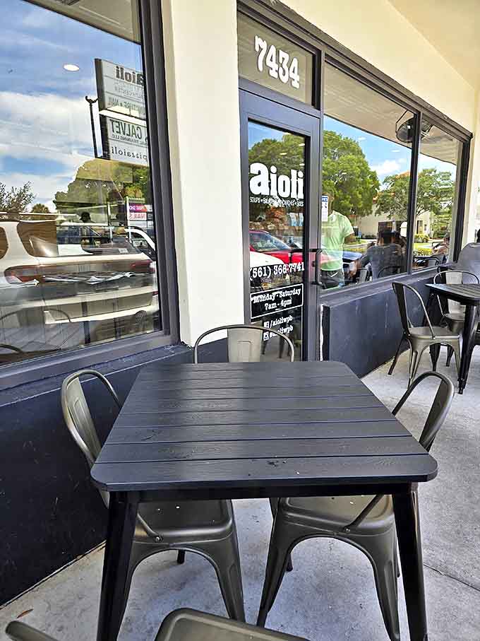 Outdoor seating in Florida sunshine with good food on the way, this is basically the definition of living your best life.