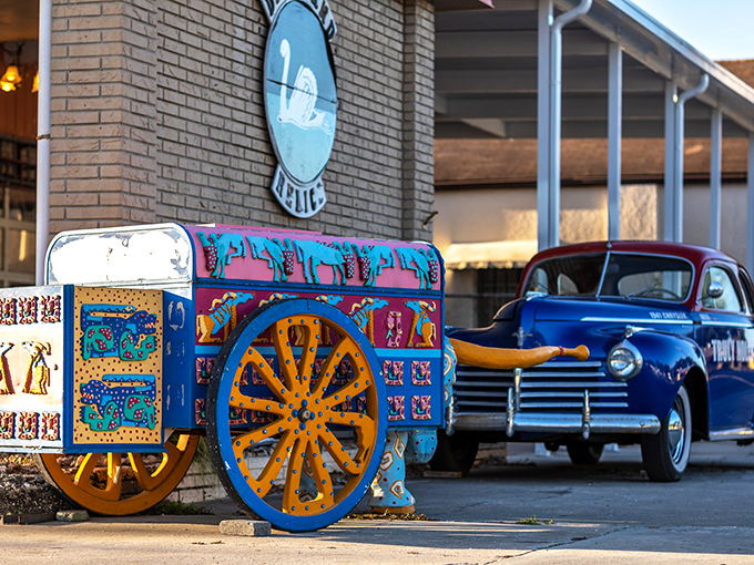 That's not just a decorative cart &ndash; it's a time machine on wheels, painted with the kind of craftsmanship rarely seen in today's mass-produced world.