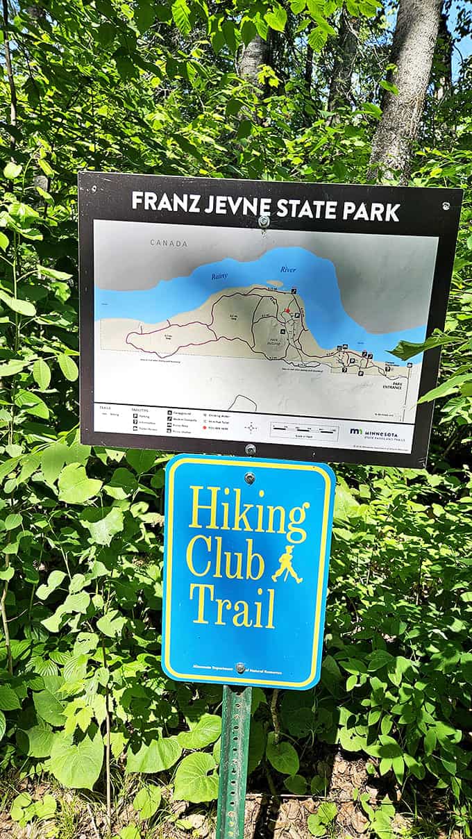 This trail map promises adventures along the Rainy River, where every path leads to something worth discovering.