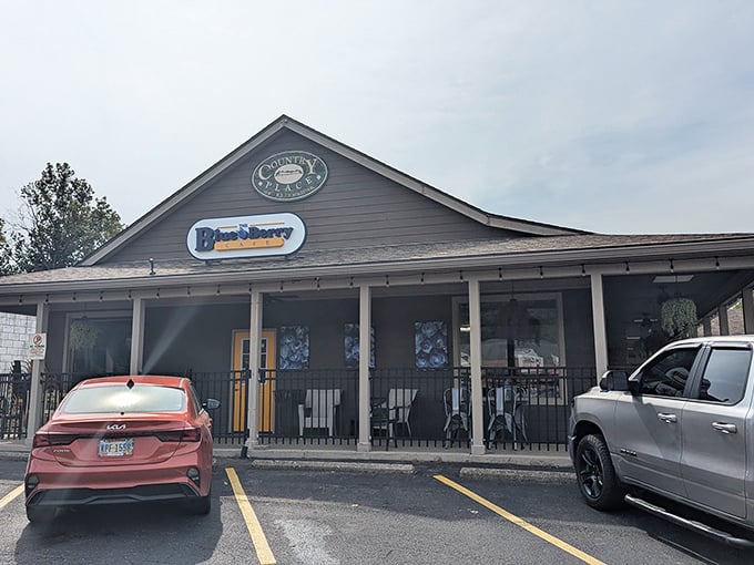 The caf&eacute;'s exterior welcomes hungry visitors with the promise of pancakes worth traveling for &ndash; no reservations needed.