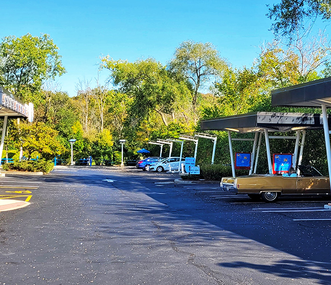 The asphalt stage where the Superdawg magic happens, each parking space a potential dining room.