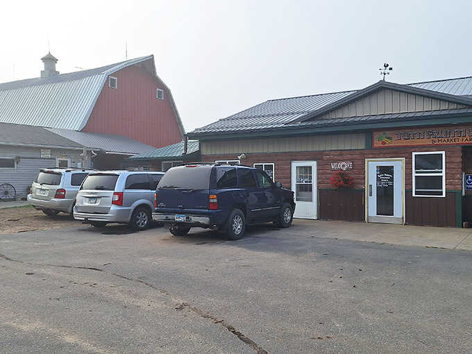 No valet parking or fancy facades here, just a simple building where farm trucks and city SUVs share space in pursuit of honest food.