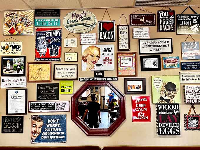 Wall art that speaks breakfast truth! This gallery of witty signs and sayings proves Peppermill doesn't take itself too seriously &ndash; except when it comes to the food.