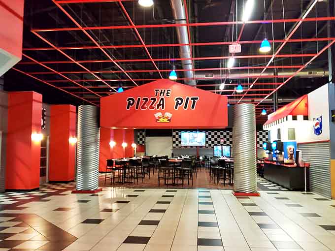 Racing-themed dining where the checkered flag decor matches the speed at which hungry families devour deliciously cheesy pizzas.