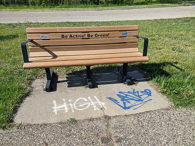 Even the benches along the trail encourage environmental consciousness, reminding visitors that being active and being green go hand in hand.