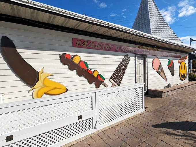 The side wall mural &ndash; a colorful parade of frozen treats that serves as both advertisement and public service announcement for joy-seekers everywhere.