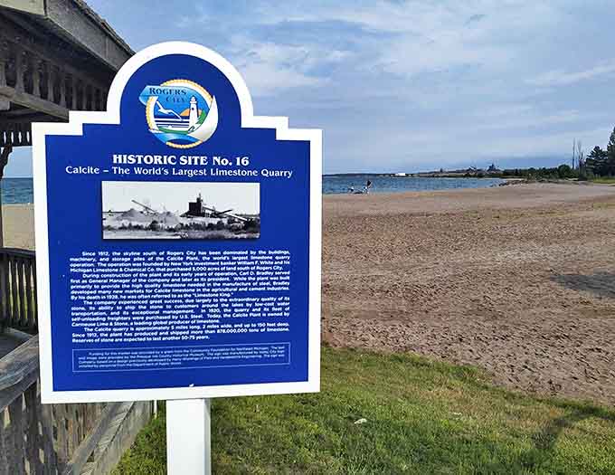 This historical marker tells the story of the world's largest limestone quarry, where industry and nature wrote Rogers City's unique history.