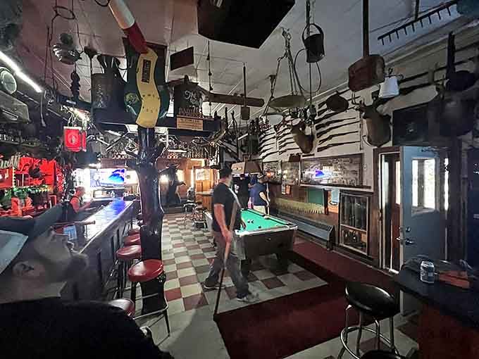 The saloon interior blends classic bar bones with decades of collected treasures, creating atmosphere you can't fake or replicate elsewhere.
