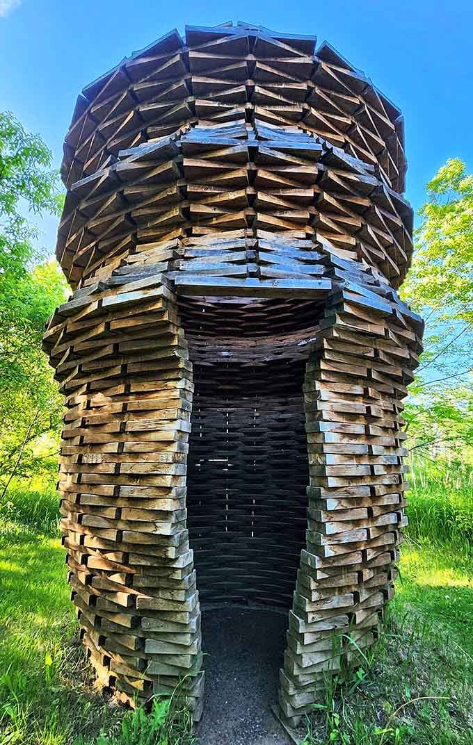 A panoramic view reveals the park's diverse collection, where each sculpture competes for attention like artistic siblings vying for the spotlight.