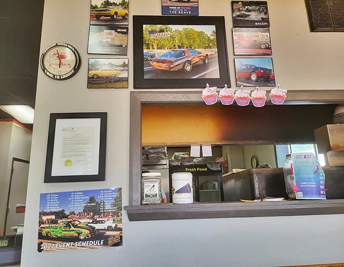 The serving counter &ndash; where dreams come true and diet plans go to die, one delicious pizza at a time.