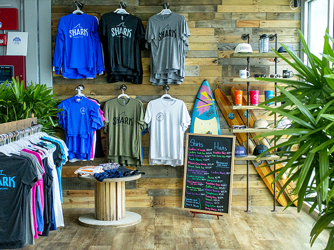 Wearable memories: The merchandise shop offers stylish souvenirs that let visitors take home a piece of their wakeboarding adventure.