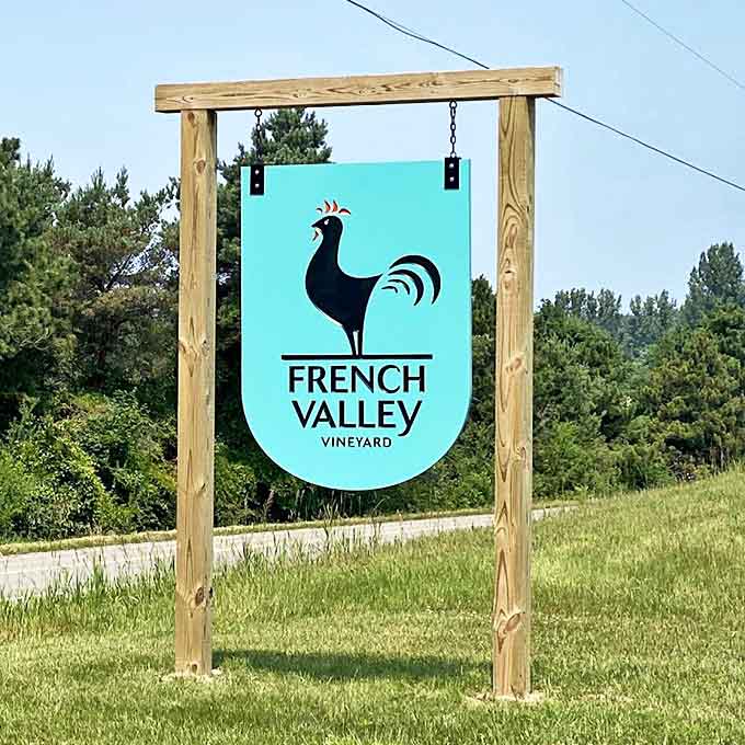 The rooster stands proud, announcing you've arrived at Michigan's most family-friendly vineyard experience.